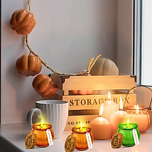 MTLEE 12 Pcs Pumpkin Candles Bulk Fall Thanksgiving Scented Candles Pumpkin Tealight Table Centerpieces with Signs Stickers for Thanksgiving Fall Room Home Decor