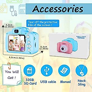 SVZIX Children's Digital Camera, Mini Dual Camera Rechargeable Children's Camera Gift, 3 to 9 Age Kids,8 Million high-Definition Video 2-inch Outdoor Game Screen (32GB Card/Blue)