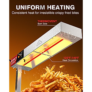 PYY Food Heat Lamp - Adjustable Height Food Warmer with U Shape Base Stand,Commercial Countertop Food Warming Light with Stand for French Fries Electric Heating Radiation,500W Stainless Steel Silver