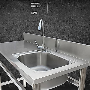 HCZION Industrial Sink W/Workbench Utility Sink Freestanding Stainless Steel Sink Commercial Restaurant Sink 1 Compartment Washing Hand Basin with Storage Shelves (Color : Cold Water)