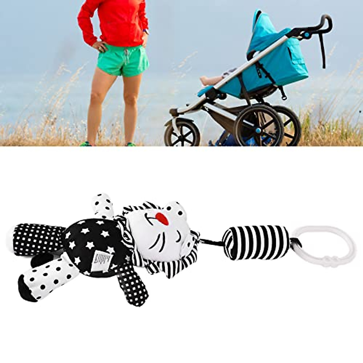 Baby Hanging Rattle Toys, Black and White Stripe Stroller Plush Wind Chimes Toys for Infants Car Bed Crib(Black and White Striped Lion Pendant)