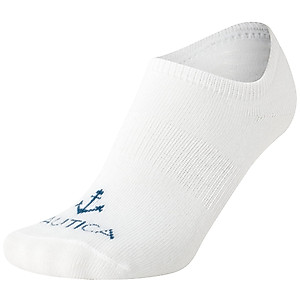 Nautica Women's No Show Stretchy Sport Liner Socks with Non Slip Grip (6 Pack), Size 4-10, All White