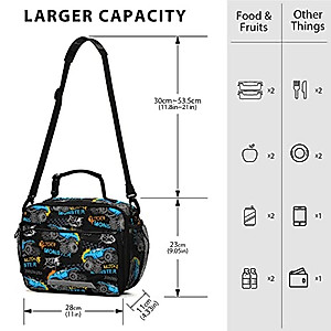 Exnundod Monster Truck Lunch Bag, Cartoon Modern Trucks Insulated Reusable Lunchbox Adjustable Shoulder Strap Cooler Tote Bag for Travel Picnic Beach