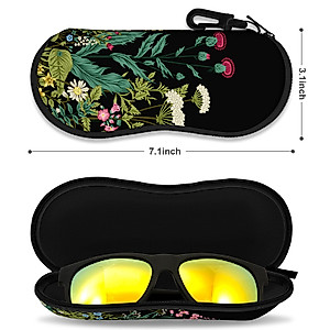 NPOOYI Sunglasses Soft Case, Ultra Light Portable Neoprene Zipper Glasses Case, Eyeglass Case with Carabiner for Men Women, Wild Flower