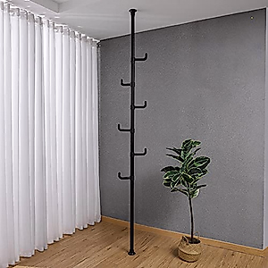 Black Clothing Rack Drying Racks ，Adjustable Laundry Pole Clothes Drying Rack Coat Hanger DIY Floor to Ceiling Tension Rod Storage Organizer for Indoor, Balcony - Black