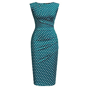 Miusol Women's Retro Ruffle Style Slim Work Pencil Dresss (Small, Acid Blue Polka Dot)
