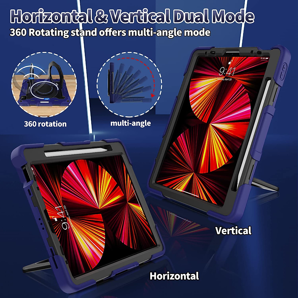 ROISKIN for iPad Air 5th 4th Generation Case (2022 2020) 10.9 inch & iPad Pro 11 Case 4th/3rd/2nd/1st Gen[Screen Protector, Pen Holder,15ft Drop Protection]with 360 Stand Hand Strap for Kids Women Man