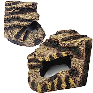 kathson Turtle Basking Platform Frogs Habitat Hiding Cave Resin Fish Tank Aquarium Ornament Reptile Climbing Ramp Decorations for Amphibians Resting