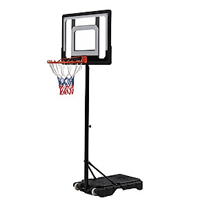 5.6~7ft Height Adjustable Portable Basketball System, Adjustable Basketball Hoop Portable Backboard System, 31.5 Inch Backboard, w/ 2 Wheels, Fillable Base (White)