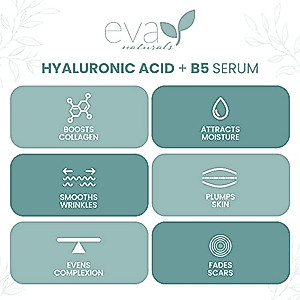 Eva Naturals Hyaluronic Acid Serum For Face With Vitamin B5 - Anti-Aging Face Serums & Anti-Wrinkle Moisturizing Serum - Hyaluronic Acid Face Serum, Plump Dry Skin - 2.0 Fl Oz (Pack of 1)