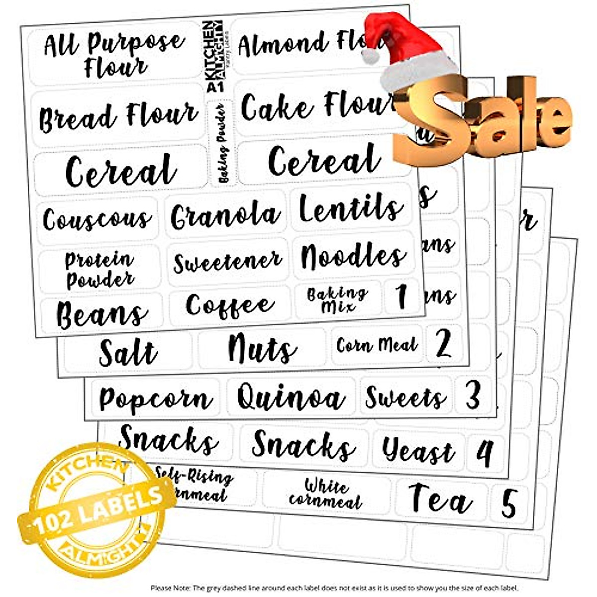 Kitchen Pantry Food Organization Clear Labels: 102 Attractive Gloss Artistic Preprinted Water Resistant Label Set to Organize Storage Containers, Jars & Canisters w/Extra Write-on Stickers