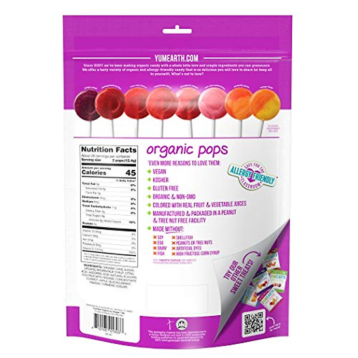 YumEarth Organic Fruit Flavored Vitamin C Pops Variety Pack, 40 Lollipops, Allergy Friendly, Gluten Free, Non-GMO, Vegan, No Artificial Flavors or Dyes