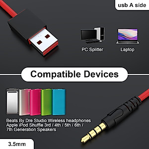 Alitutumao USB 3.5mm Cable Wire Solo Wireless Headphones Wireless Charger Cord Compatible with Beats by Dr Dre Solo Studio Wireless Headphones (Red)