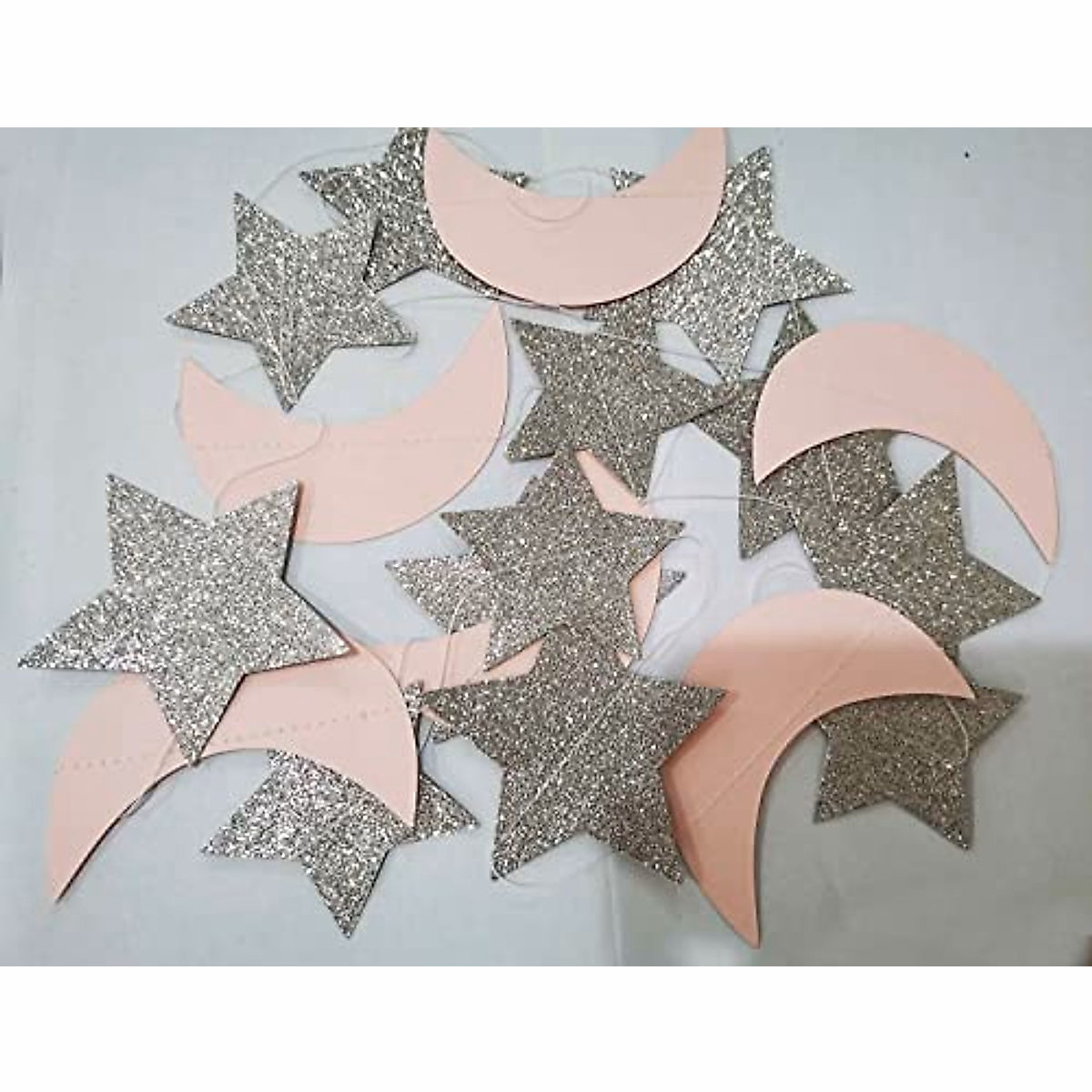Moon and Star Garland Twinkle Twinkle Little Star of 2pcs Pink Silver Princess Birthday Party Decorations Pink Silver Moon Star Baby Shower Decorations 1st Birthday Garland Love You to the Moon