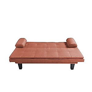Morhome Futon Bed,63.4” Convertible Sleeper Tapered Wood Legs,Small Splitback Sofa for Living Room,Bedroom,Orange