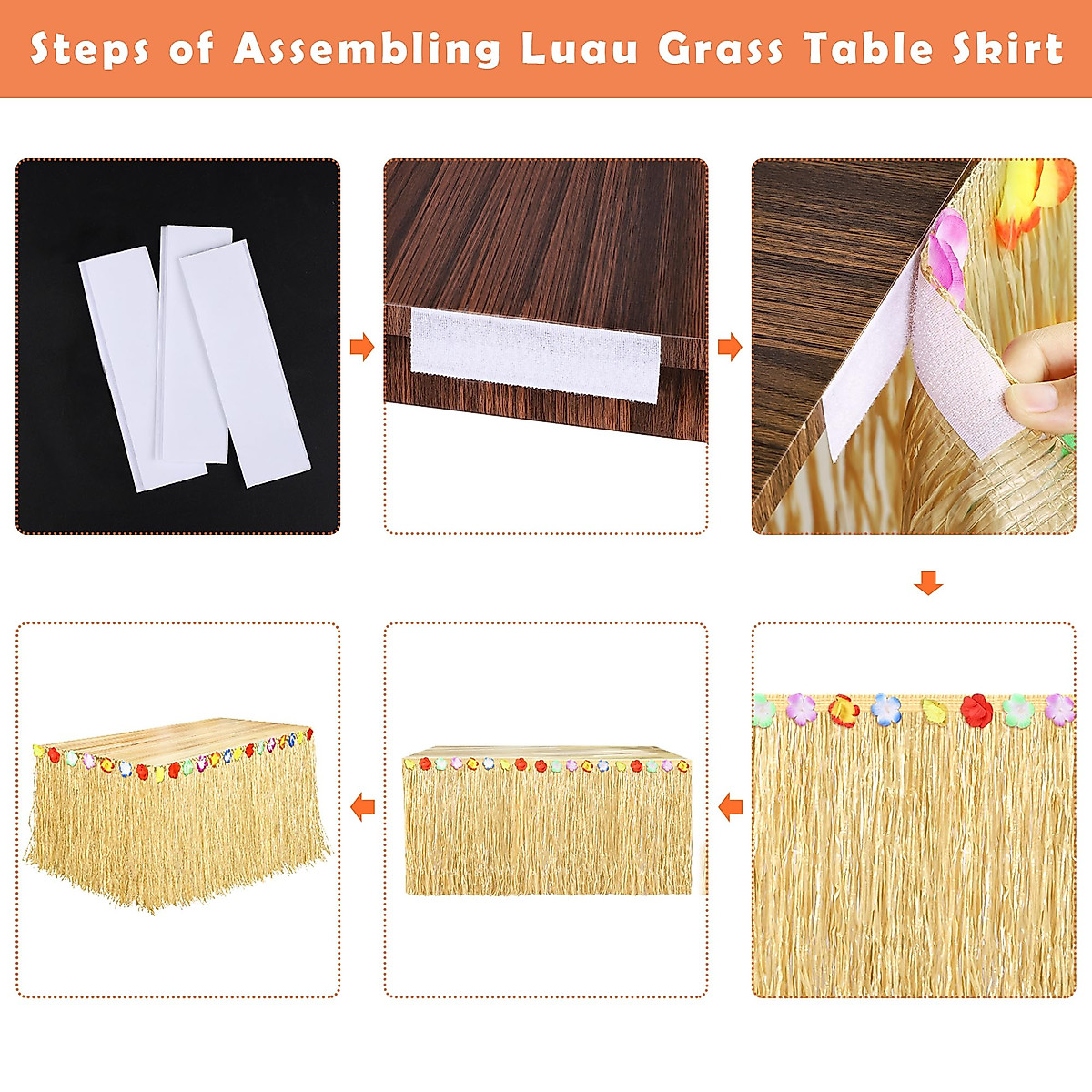 Fovths Luau Grass Table Skirt Natural 9 Feet x 29.5 Inch Hawaiian Table Skirt for Tropical Hawaiian Party Decorations Luau Party Costume Party, Straw Yellow