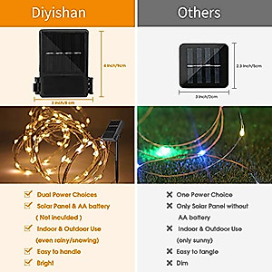 Diyishan 2Pack 36Ft 100Led Outdoor Solar+Battery String Christmas Lights (White)