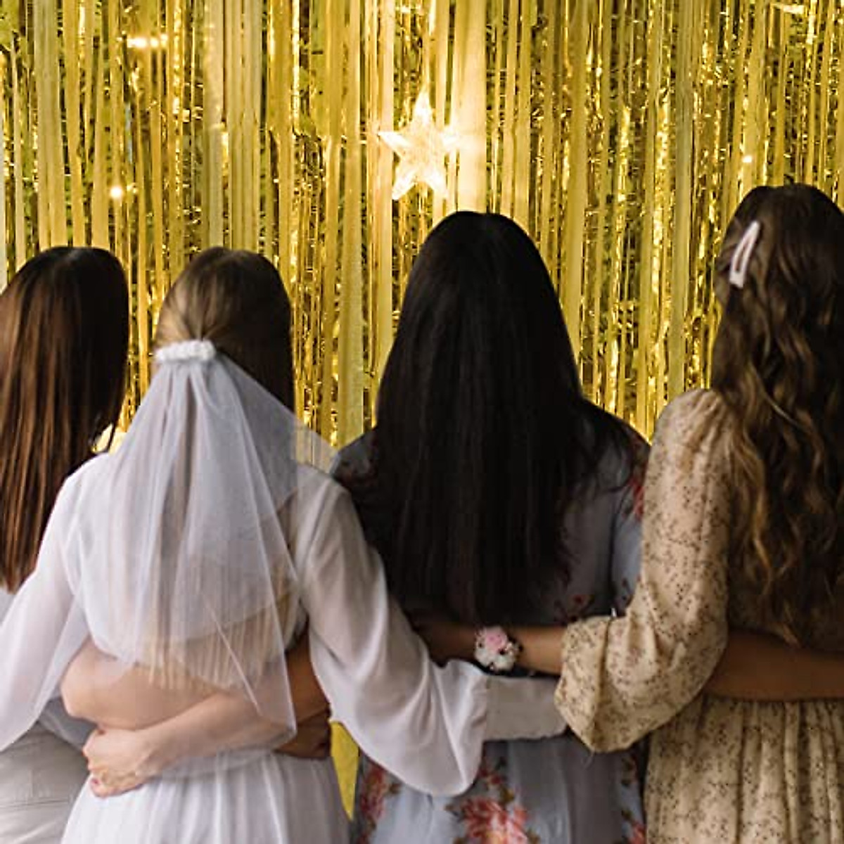 Liatinbo 3.3x8.2 Feet Gold Backdrop Curtain for Party Decor,Tinsel Streamer Backdrop Curtains,Foil Fringe Backdrop for Birthday,Graduation Decorations,Parties, Photo Booth Backdrops (3 Pcs, Gold)
