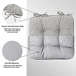 EAIMi Indoor Chair Cushions for Dinning Chairs 4 Packs| Tufted Memory Foam Overstuffed Kitchen Chair Pads with Ties | Textured Non Slip Back Seat Cushions 15.5x15.5x4 Inches Light Grey