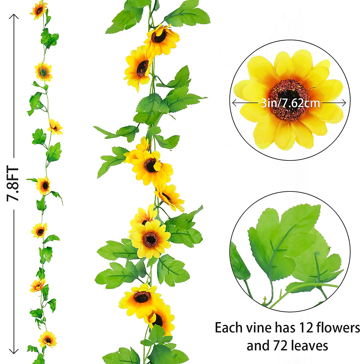 4Pcs 31.2FT Artificial Sunflower Vines Decor Faux Sunflowers Garland Faux Hanging Flowers for Home Wedding Party Decoration