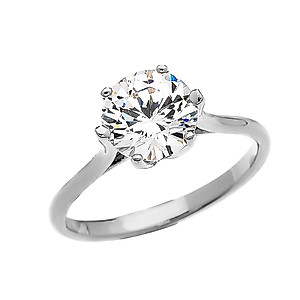 CaliRoseJewelry 10k White Gold 3 Carat Engagement and Proposal Solitaire Ring (Size 7)