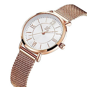 SHENGKE Minimalist Watch (Love Me Tender Love Me Home) Casual Fashion Wrist Watch Mesh Numerals Golden