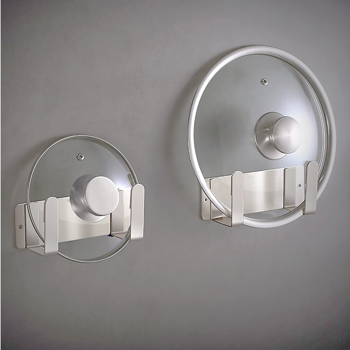 YOUGRIDDA Pot Lid Rack, Wall Mounted 304 Stainless Steel Pan Lid Organizer Holder, 3M Self Adhesive, Kitchen Cooking Utensil Tool (Silver)