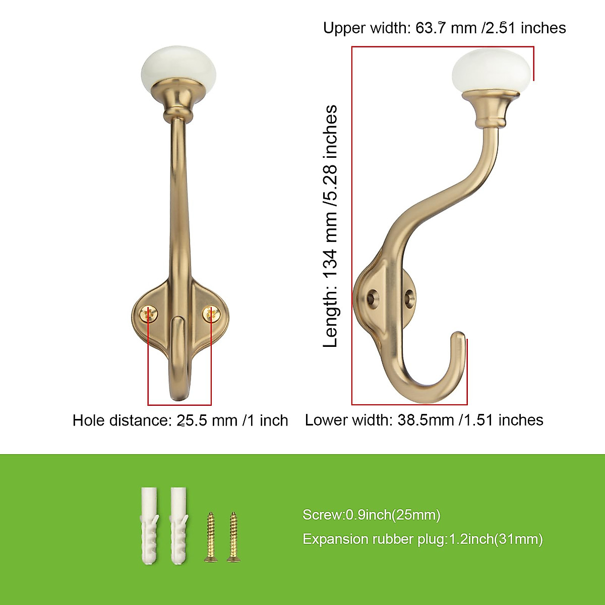 TUNNY Coat Hooks - 5 Pack Champagne Bronze Towel Hooks Robe Hooks Decorative Wall Hooks for Bathroom Bedroom Kitchen Towel Robe Clothes Cabinet Closet Bathroom Hardware