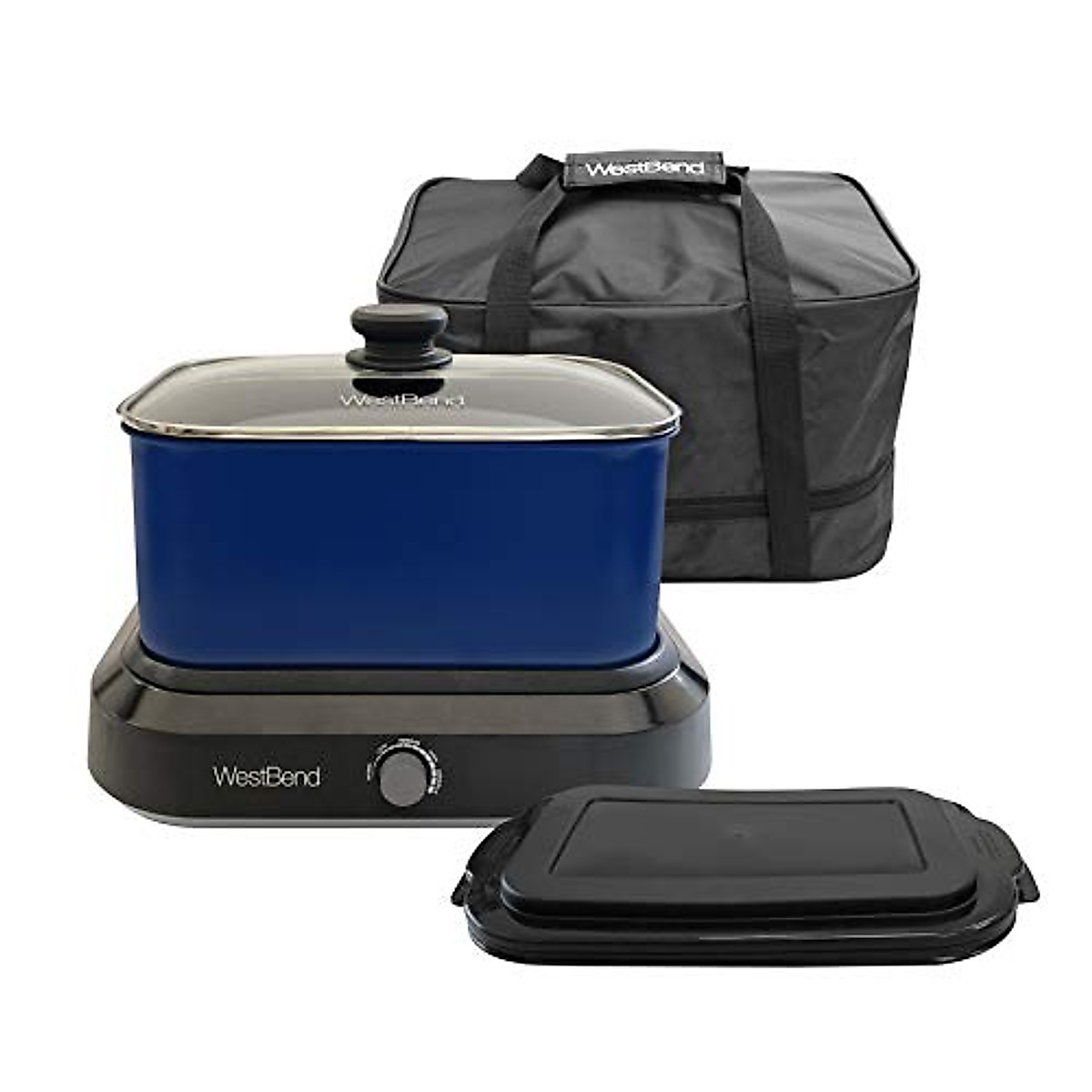 West Bend 87905B Slow Cooker Large Capacity Non-stick Variable Temperature Control Includes Travel Lid and Thermal Carrying Case, 5-Quart, Blue