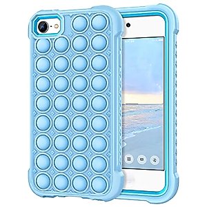 Lamcase for iPod Touch 7/6/5 Case, Push Pop Bubble Stress Relief Cute Funny Design Soft Silicone Three Layer Shockproof Protective Girls Women Cover for iPod Touch 5/6/7th Generation, Blue