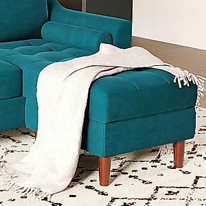 Belffin Reversible Sectional Sofa Couch Mid-Century Modern Velvet L Shaped Sofa 3-Seat Sofa Sectional with Reversible Chaise Foot Rest for Apartment and Small Space Peacock Blue