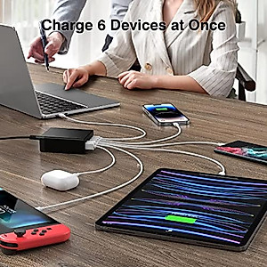 USB C Charger, 125W GaN 6 Port USB C Laptop Wall Charger Block Adapter, 65W Super Fast Type C Charging Station Hub for MacBook Pro/Air, iPad, iPhone 14 13 12 Pro Max, Samsung Galaxy Note, Steam Deck