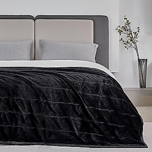 KORBLISS Faux Fur Quilt Twin Blanket for Couch, 480GSM Fuzzy Soft and Warm Coverlet Light Weight Quilted Blanket for Sofa, Chair, Bed, Bedroom, 60x80 Inches,Black Stripe