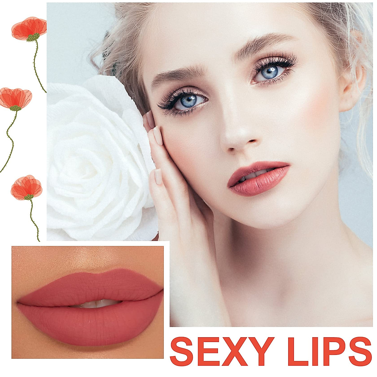 BKPPLZP 6PCS Matte Liquid Lipstick Sets,Nude Lip Stain,Lasting Waterproof Matte Lipstick Set,Non-Stick Cup,Fade-Free Lip Gloss Set ,Ladides Long wear Lip Makeup Lipstick Set（SetB