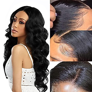 Wigs Hair Lace Front Wigs 26 inch Pre Plucked Cut 180% Density 13x6 Body Wave Glueless HD Transparent Wigs for Black Women Used in Daily Party Work (Black)