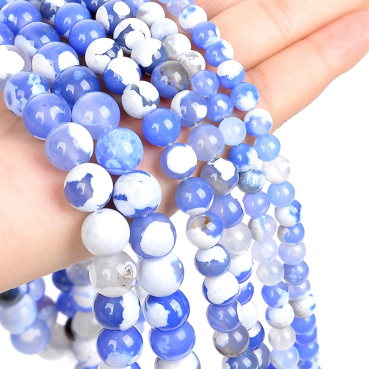 NHBT YU 6/8/10mm Natural Stone White Blue Fire Agate Round Beads Loose Spacer Bead for Jewelry Making DIY Accessories T87 (Color : H8611, Item Diameter : 6mm)