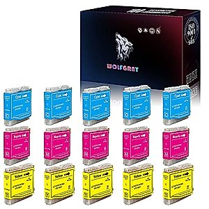 Wolfgray 15PK LC51 Compatible LC51BK LC51C LC51M LC51Y Ink Cartridge for Brother MFC 230C 240C 350C 3360C 440CN 465CN 5460CN 5860CN 665CW 685CW 845CW 885CW DCP 130C 330C 350C IntelliFax 1360 Printer