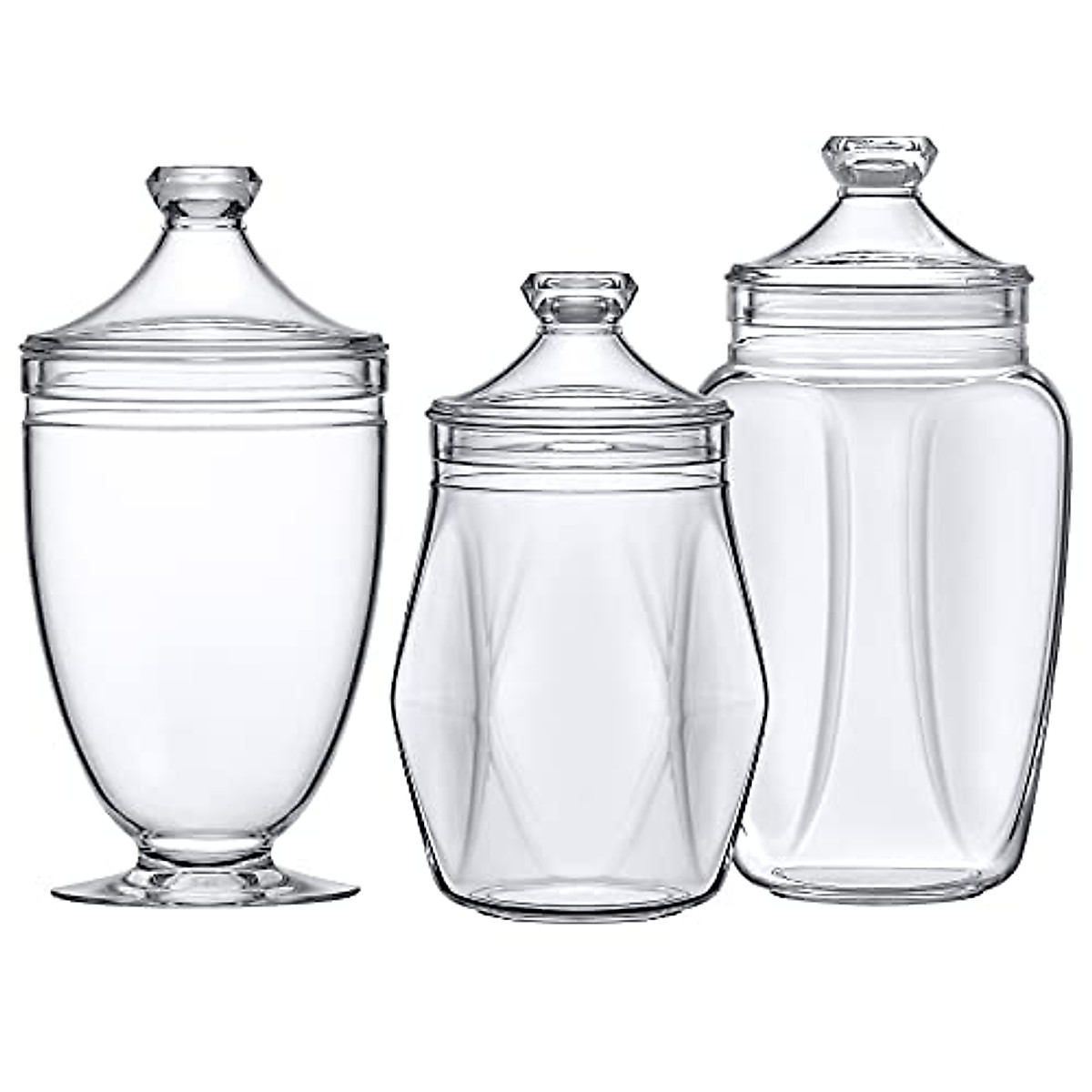 Amazing Abby - Enchant - Acrylic Apothecary Jars (3-Piece Set), Plastic Jars with Lids, Bathroom Canisters, Vanity Organizers, Candy Buffet, Wedding Display, BPA-Free and Shatter-Proof