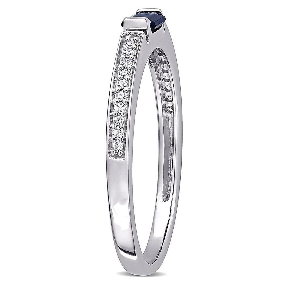 etneyjewels 0.86 Carat Blue Sapphire And Natural White Diamond Baguette Cut Bridal Engagement Rings For Women In 10KT Solid( Centre Blue Gemstone etneyjewels 0.5 ctw,Clarity I2,Color HI,8)