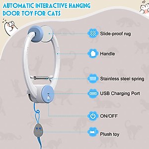 Kezlume Cat Toy Interactive for Indoor Cats, Smart USB Rechargeable Door Hanging Automatic Retractable Kitten Toys, Teaser Electronic Self Play Feather Cat String Toy Attached with 3 Catnip Mice White