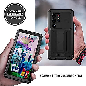 Samsung S23 Ultra case Metal Hard Armor Compatible with Galaxy S23 Ultra Phone case Cover case para with Screen Protector and Lens Protector Heavy Duty metalicas Military Grade lifeproof (Black)