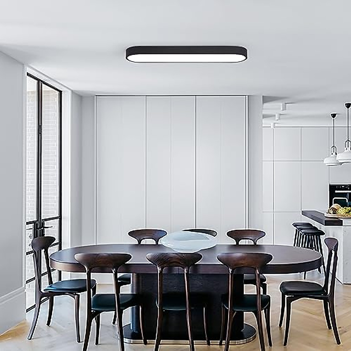 Becailyer Dimmable LED Ceiling Light, Modern Linear Black Flush Mount Ceiling Light, Metal Ceiling Chandelier Lighting Fixture for Living Room Bedroom Dining Room Office Hallway Aisle (60W/23.6in L)