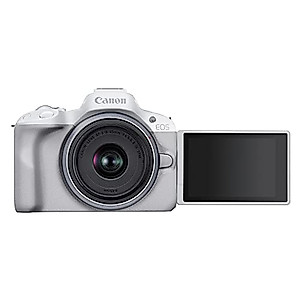 Canon EOS R50 Mirrorless Vlogging Camera (White) w/RF-S18-45mm F4.5-6.3 is STM Lens, 24.2 MP, 4K Video, Subject Detection & Tracking, Compact, Smartphone Connection, Content Creator