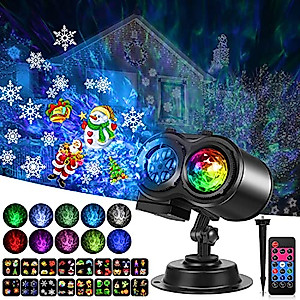 FastDeng Christmas 2-in-1 Ocean Wave Projector Lights, LED Projector Light with 16 Slides Patterns 10 Colors Waterproof Indoor Outdoor for Xmas, Halloween, Thanksgiving, Valentine's Day, etc. Decor