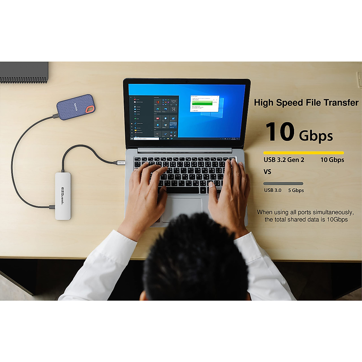 EZQuest USB C Hub Docking Station 7 in 1 with 3 Gen 2 10Gbs USB C Ports, 3 USB A 3.0 Ports, 1 USB C Power Delivery 3.0 with 5Gbs Data, Compatible with MacBook/Dell/HP/Lenovo Laptops