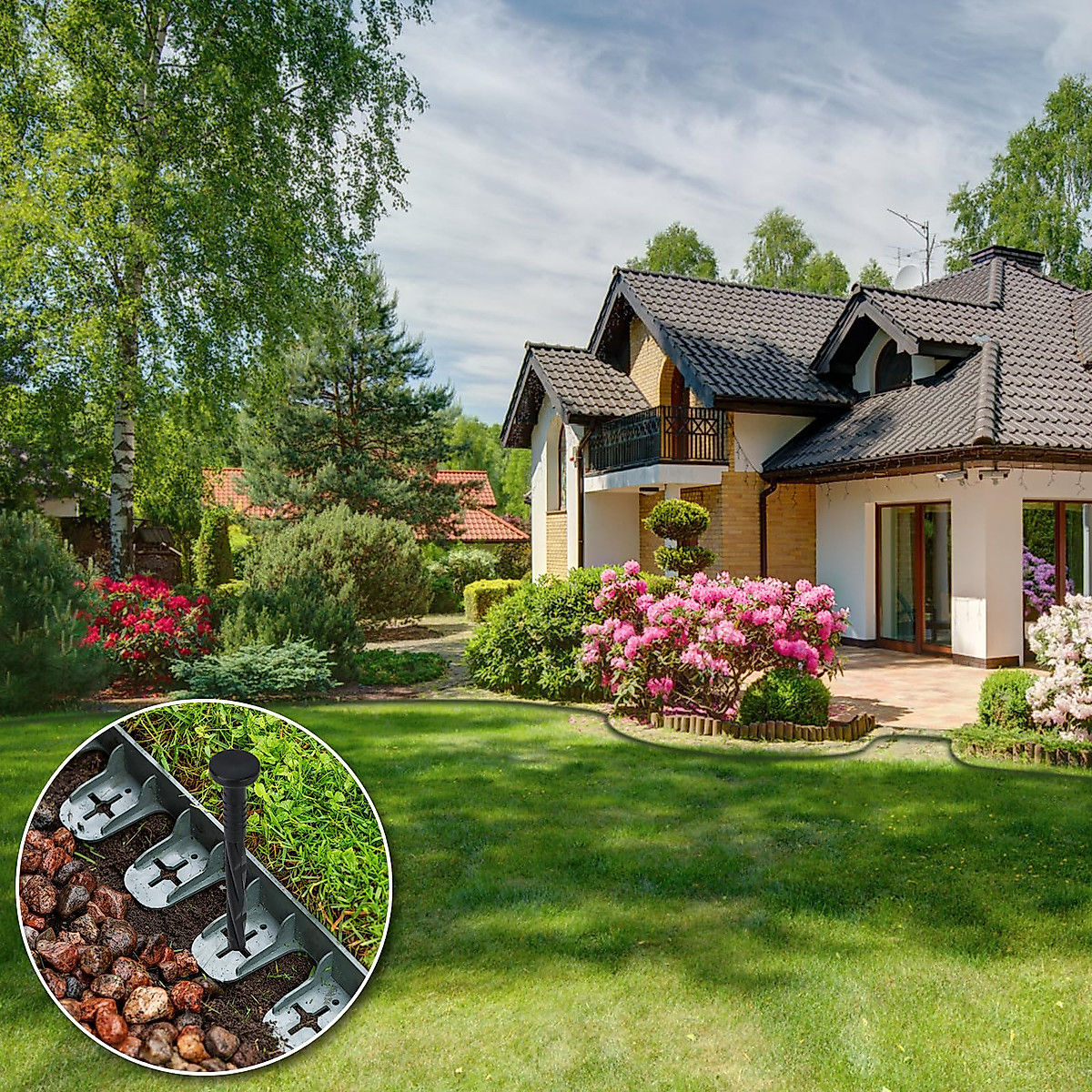 Garaook Landscape Edging Stakes, 100 Pcs 8" Plastic Garden Spikes, Spiral Nylon Anchoring Spikes for Paver Edging, Weed Barriers, Artificial Turf, Tent, Grass Pathway and More, Black