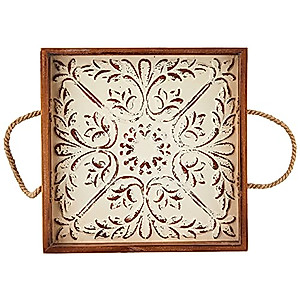 Elements - 5230317 Whitewash Embossed Wood Tray, 14-Inch, Assorted