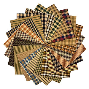 40 Primitive Charm Pack, 6 inch Precut Cotton Homespun Fabric Squares by JCS