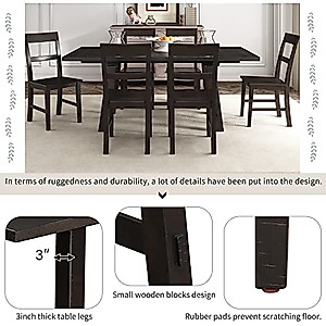 Danxee 7 Piece Solid Wood Dining Room Set, Retro Industrial Style Kitchen Table Set Extendable Table with 18” Leaf and Six Wood Chairs, Rectangle Table with Chairs for Limited Space (Espresso)