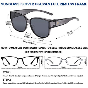 DUCO Fit Over Sunglasses for Men Women Wear Over Glasses Retro Wrap Around Polarized Sun Glasses UV400 Protection (A-Transparent Grey Frame Grey Lens)